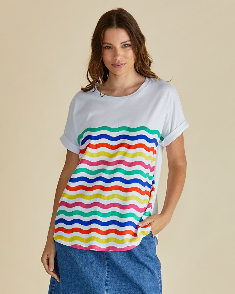 Hailey Short Sleeve Tee – Rainbow Wavy Stripe | Betty Basics | Women's ...